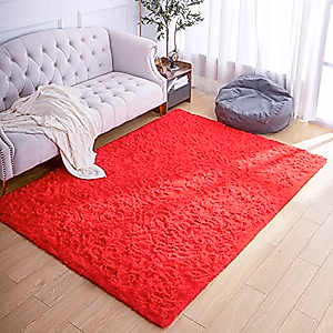 AROGAN Fluffy Rugs for Bedroom Living Room, Shag Area Rugs for Nursery Kids Girls Room, Plush Fur Rug for Playroom Dorm 3x5 Feet, Red