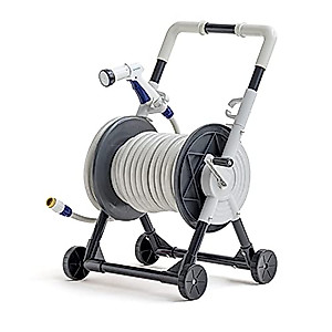 IRIS USA All-in-One Portable Garden Hose Reel Cart, with Reel and Spray Nozzle