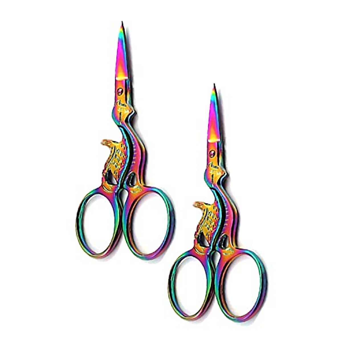 LAJA IMPORTS Set of 2 Multi Titanium Color Rainbow Sewing Craft Embroidery Scissors 3.5" CAT Shape