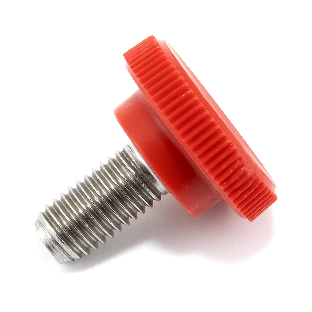 1/4"-28 x 1/2" Thumb Screw Stainless Steel - Red Knurled Round Plastic Knob - Fine Thread Thumbscrew - Length: 0.500" - Proudly Built in USA - Package of (4)
