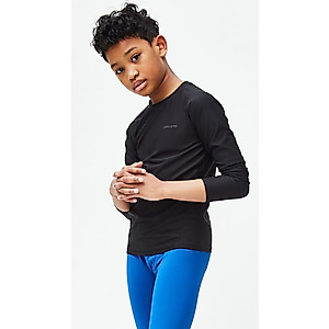 DEVOPS Youth Boys 3-Pack Compression Athletic Performance Baselayer Long Sleeve Shirts (Medium, Black/White/Navy)