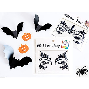 Black Halloween Face Gems, 2 Pcs Eco-Friendly Resin Material Self-Adhesive Mermaid Face Jewels Stick on Stickers Glitter Face Makeup Gems for Kids Festival Forehead Decorations