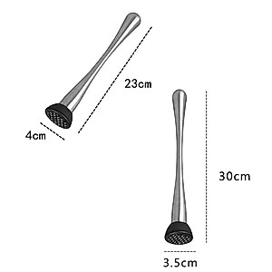 Dtacke Cocktail Muddler Stainless Steel Grooved Nylon Head Fruit Muddler Drink Muddler Bar Tool Kit Fruit Ice Crusher Stick 2 Pack (11.8 Inch)