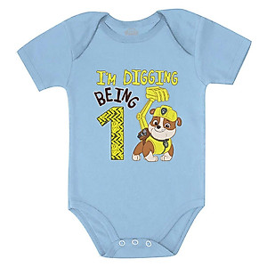 Paw Patrol Rubble 1st Birthday Outfit Boy I'm Digging Being 1 Baby Bodysuit 18M (12-18M) Aqua