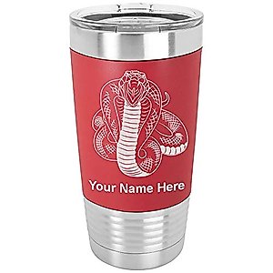 LaserGram 20oz Vacuum Insulated Tumbler Mug, Cobra Snake, Personalized Engraving Included (Silicone Grip, Red)