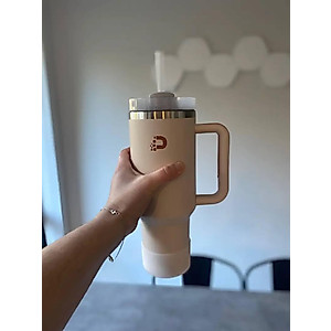 Acuewuja 40oz/1180ml Tumbler With Handle, Lid, Straw And Silicone Boot Reusable Double Wall Vacuum 18/8 Stainless Steel Coffee Travel Mug Portable Insulated Beer Cup (Rose Quartz)