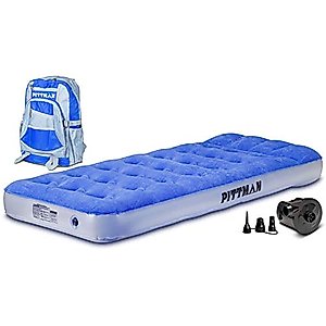 Pittman Outdoors Twin Kid's Air Mattress with Portable Battery Powered Air Pump with Fun Travel Backpack, Blue (PPI-BLU_KIDMAT)