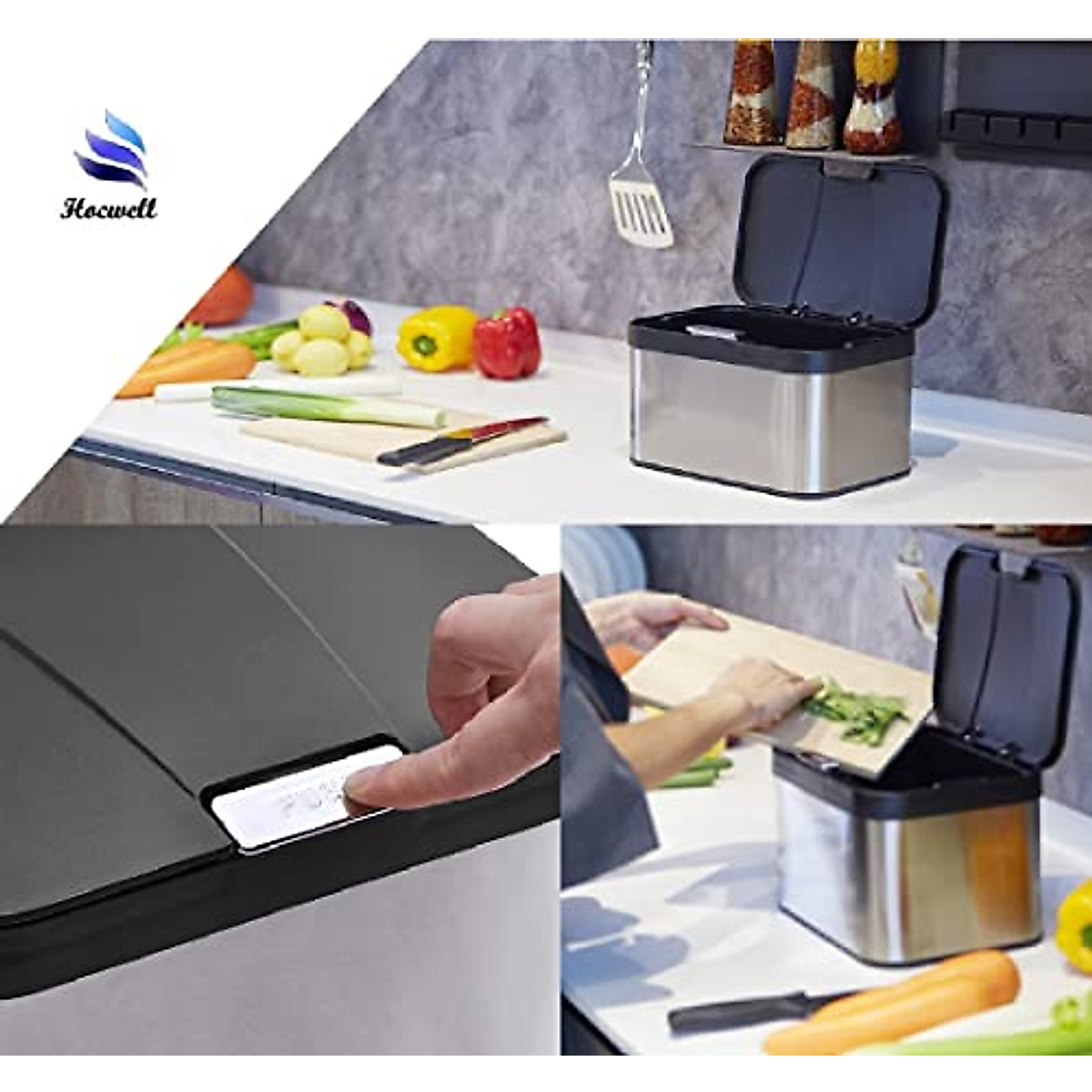 Compost Bin for Kitchen, Countertop Compost Bin, Body Stainless Steel with Lid, 1.13 Gallon with Inner Bucket Compact and Easy Clean (Black Silver)