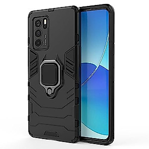 SATURCASE Case for Oppo Reno 6 Pro 5G, Ring Kickstand Hybrid 2 in 1 [PC & Silicone] Dual-Layer Bumper Shockproof Protective Cover for Oppo Reno 6 Pro 5G (HZ-Black)