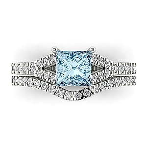 Clara Pucci 2.01ct Princess Cut Solitaire Natural Sky Blue Topaz Engagement Promise Anniversary Bridal Ring Band set 14k White Gold 3.5