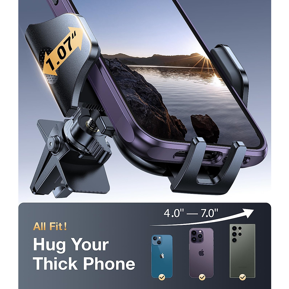 VICSEED Universal CD Phone Holder for Car - Off-Road Level Super Sturdy with Bonus Air Vent Clip, Fits All Phones and Cases, 360 Rotation for Safe Driving