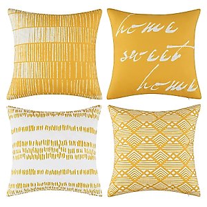 CAROMIO Decorative Throw Pillow Covers Farmhouse Pillowcase, Home Decor Decorative Cushion Covers for Home Bedroom, Living Room, Home Garden Couch Bed Sofa Chair,18x18 Inches Set of 4 Yellow
