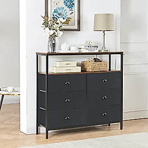PRAISUN Larger Dresser for Bedroom, 6 Drawers Dresser with Shelves, Chest of Drawers for Living Room, Hallway, Closets and Nursery - Black