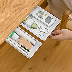 2 Pcs Under Desk Storage Drawers, Undermount Drawer Small Desk Organizer Stick On Desk Drawer Attachment, Hidden Plastic Storage Under Shelf Pull Out Drawers Trays for Office School Home S & L