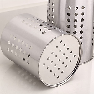 Jninexiu Stainless Steel Kitchen Utensil Holder, Kitchen Utensil Drying Cylinder with Drain Holes，Cookware Cutlery Holder for Kitchen/Home/Office