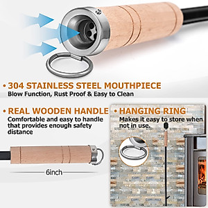 RahTune 46 Inch Blow Poke, Extra Long Pit Commander Fire Tool, 3 Part Assembled Fire Stoker, Fire Poker Blower with Wooden Handle and Hanging Ring