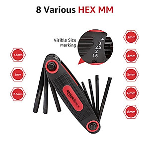 Amazon Basics Folding Hex Key Set - 3-Pack, Metric/SAE/Star