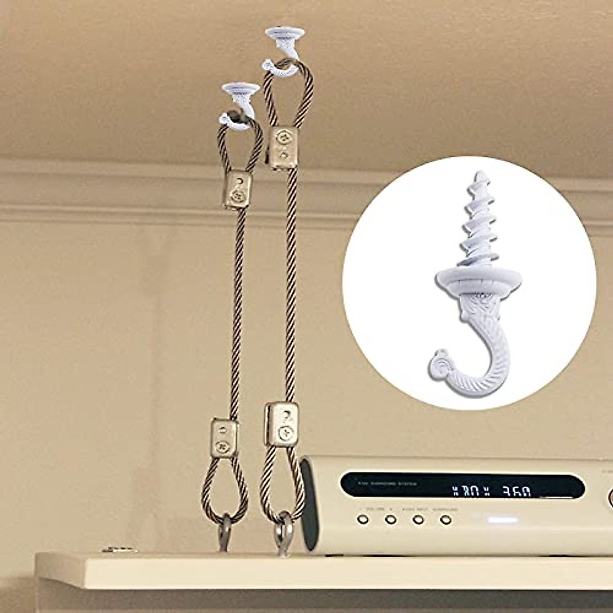 Rierdge 4 Pcs White Swag Ceiling Hooks Heavy Duty, 3 Inch Swag Hanging Ceiling Hooks Indoor Outdoor for Chandelier Plants Etc (White)
