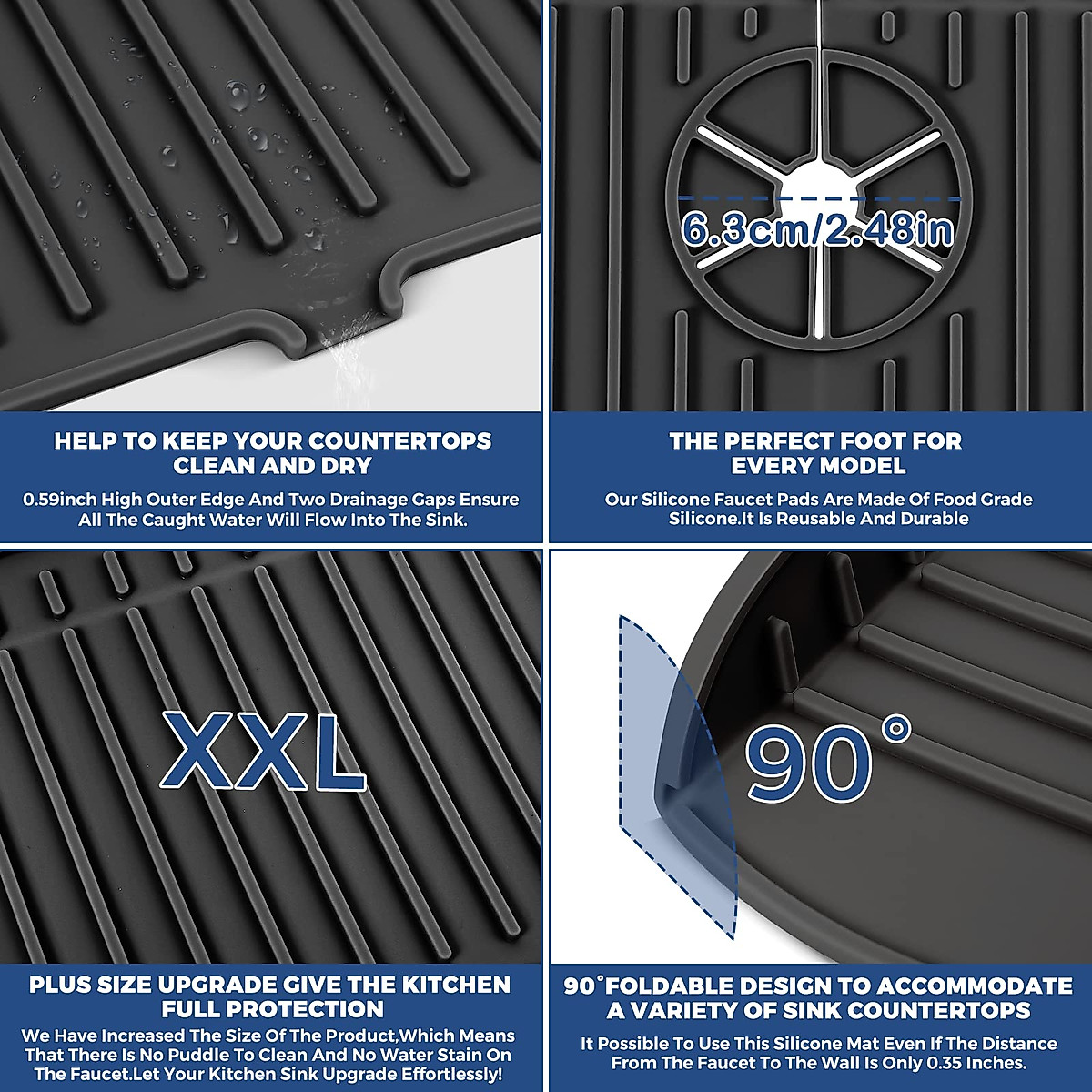 XXL Silicone Faucet Handle Drip Catcher Tray Kitchen Sink Mat Faucet Splash Guard Dish Soap Sponge Holder Kitchen Sink Accessories Drying Mat Kitchen Gadgets Counter Organization Sink Caddy Protectors