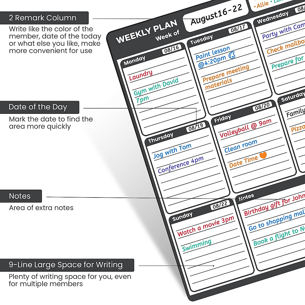 ALEZEL Magnetic Calendar for Refrigerator - 13"x17", Dry Erase Fridge Calendar Set (4 Boards) - Monthly & Weekly Planner Whiteboard, Blank & to Do List White Board, 6 Markers + Eraser