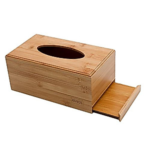 KOVOT Rectangular Tissue Box Holder - Natural Bamboo Tissue Box Cover with Sliding Bottom - Modern Brown Natural Wooden Rectangular Tissue Holder - Fits a Standard Tissue Box 9.25" L x 5" W x 3.75" H
