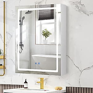 VOWNER Bathroom Medicine Cabinet with LED Lights and Mirror, Wall Mounted Mirror Cabinet with Adjustable Shelf, Defogger, Memory 3-Color Mode, Dimmer, Anti-Fog (Engineered Wood, 24"×32")