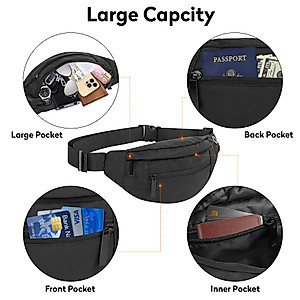 Viqueen Fashion Large Fanny Waist Pack Crossbody Belt Bag for Women and Men,Lightweight Bag with Zipper and Pockets,Water Resistant,Hands Free Phone Carrying,for Running,Sports(Black)