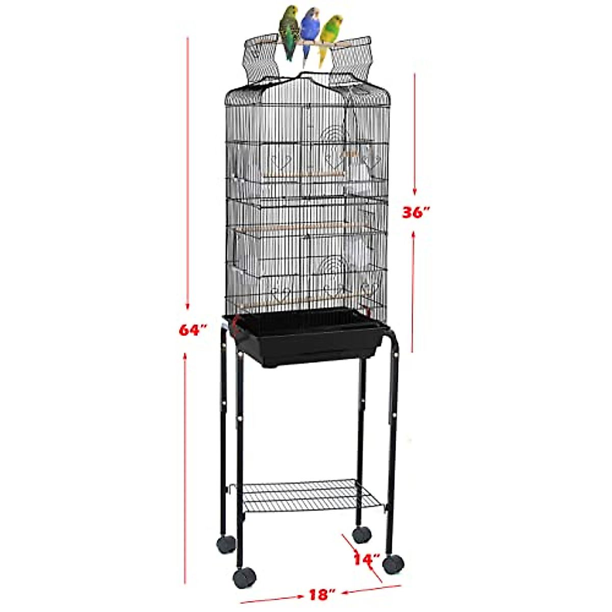 Canary Parakeet Cockatiel LoveBird Finch Bird Cage With Stand --18"x14"x60"Black