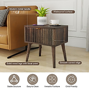 MUUEGM Nightstands Set of 2, Mid Century Modern Side Table with Drawers, Small End Table for Living Room, Bedroom, Office and Small Spaces, Dark Brown Night Stand with Solid Wood Legs
