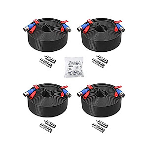 ZOSI 4 Pack 150ft (45 Meters) All-in-One Video Power Cable, BNC Extension Surveillance Camera Cables for Video Security DVR Camera Systems (Included 4X BNC Connectors and 4X RCA Adapters)-Black Color
