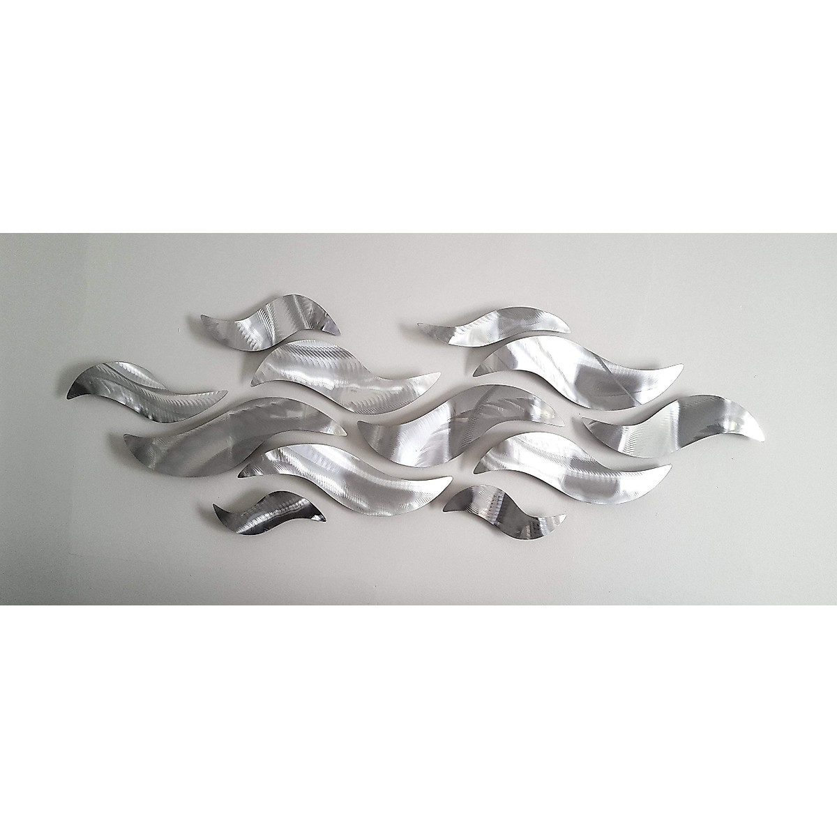 PDTXCLS Aeiniwer WUMONI Silver Surf Modern Abstract Large Metal Wall Art Sculpture Metal Panels Blue Silver Painting Decor