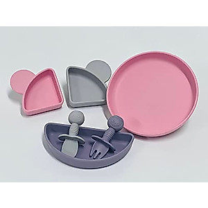 MIX COLOR SILICON BABY FEEDING SET, BABY EATING SUPPLIES, BABY LED WEANING SUPPLIES (Pink Grey Purple)