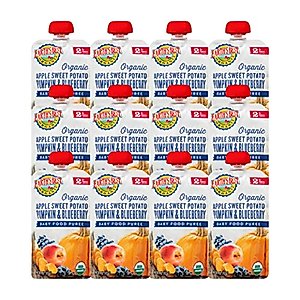 Earth's Best Organic Baby Food Pouches, Stage 2 Fruit and Vegetable Puree for Babies 6 Months and Older, Organic Apple Sweet Potato Pumpkin and Blueberry Puree, 4 oz Resealable Pouch (Pack of 12)