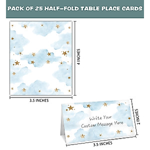 Table Place Card for Baby Shower, 25 Pcs Tent Cards Set with Moon and Stars Design, Editable Name Cards for Table Seating, Sleepover Party Food Lables, Twinkle Little Star Baby Shower Decorations(08)