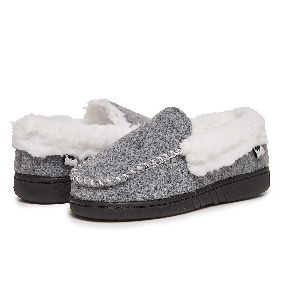 Lucky Brand Boy's Faux Wool A-line House Shoes for Kids, Memory Foam Slippers, Grey/White, 9/10