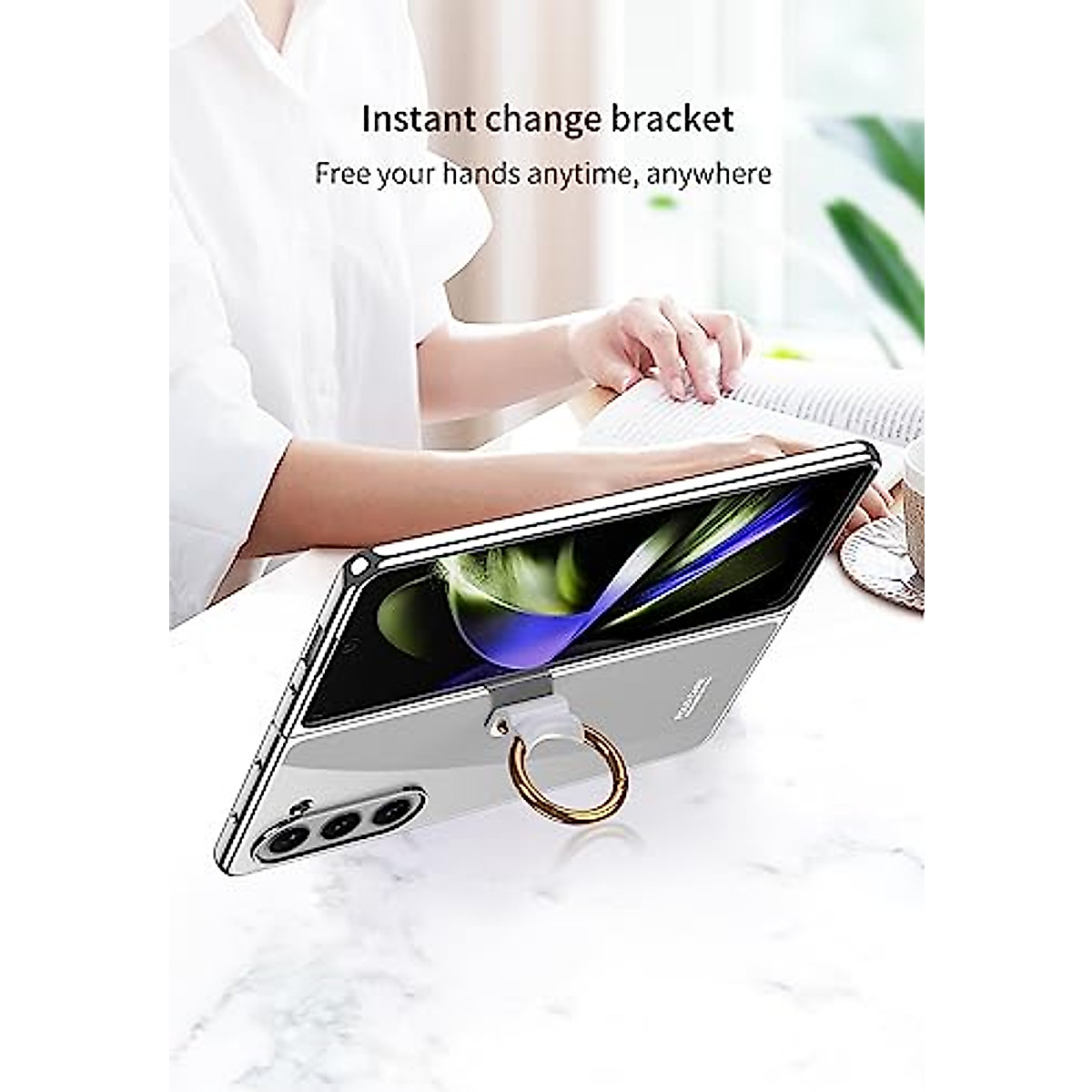 SHIEID Samsung Z Fold 5 Case with Ring, Galaxy Z Fold 5 Case with Screen Protector Electroplating Border Design Protective Cover for Samsung Galaxy Z Fold 5, Bright Black