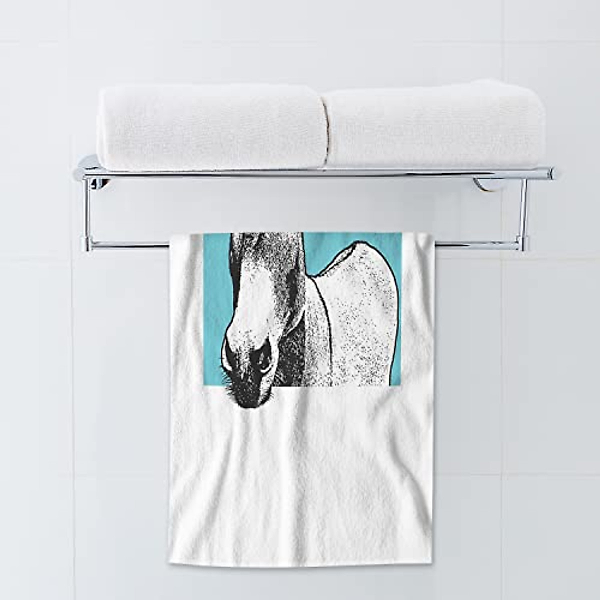 AOYEGO Donkey Towels Portrait of Cute Farm Animal Donkey Head Black White Turquoise Bathroom Kitchen Hand Towels Beach Bath Face Towels for Yoga Swim Golf 15x30 Inch