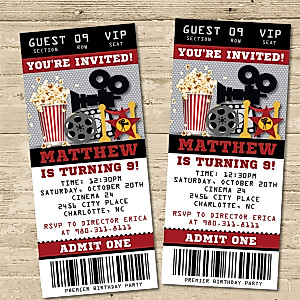 Movie Birthday Party Ticket Invitations, Movie Party Invitations, Cinema Birthday Party Invite, Broadway Party Invitation (Red/Black)