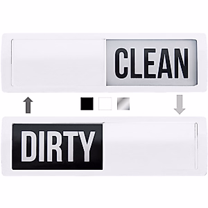 Gorilla Grip Dishwasher Clean and Dirty Magnet Sign, Optional Adhesive, Magnetic, Easy Read, Non-Scratch, Heavy Duty Shutter Slide Magnets for Dish Washer, Kitchen Accessories, 7x2, White