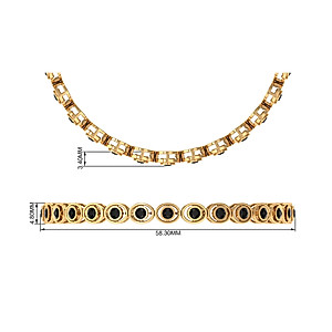 2 CT Bezel Set Black Onyx Unisex Round Shape Tennis Chain Bracelet (AAA Quality), 14K Yellow Gold, 6.5 inches