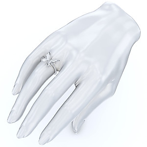 PRSTANI Real 14k White Gold Twisted Rope Shank Round Brilliant Genuine Moissanite Milgrain Butterfly Ring For Women (6.5)