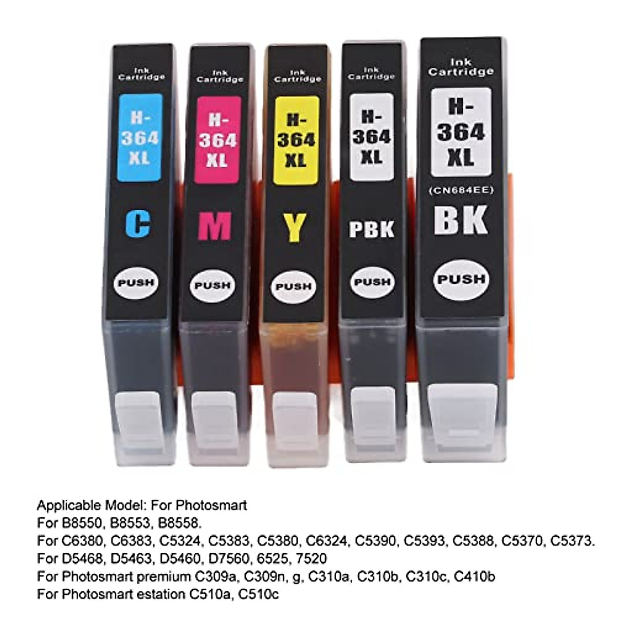 Hilitand Ink Cartridge Large Capacity Inkjet Cartridge Clear Fadeless Print Printer Cartridge for School, Office, Trading Firms (BK PBK C M Y 5 Colors)