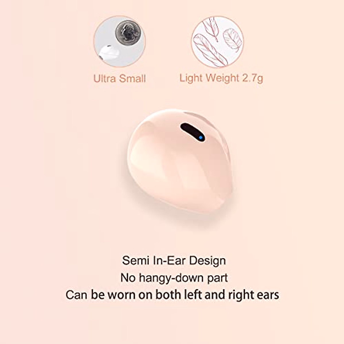 eleror Invisible Wireless Blue Tooth Earbuds Mini Earpiece Small Ear Buds Semi in-Ear Headphone Touch Control for Work, Home, Music, Audiobooks and Podcasts(Ivory)