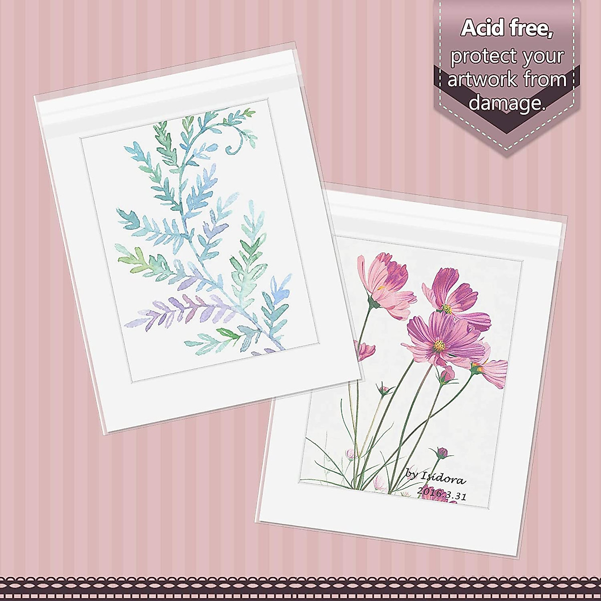 Golden State Art, Pack of 100, Acid-Free Crystal Clear Sleeves Storage Bags for Photo Prints Framing Mats Mattes (Bag Size: 11 3/8 x 14 1/8 inches for 11x14 Mats)