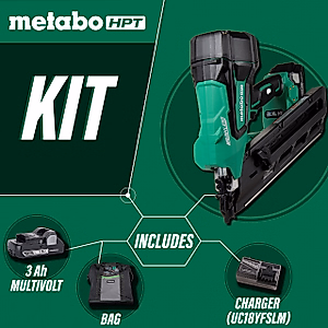 Metabo HPT 18V MultiVolt™ Cordless Framing Nailer Kit | Accepts 2-Inch up to 3-1/2-Inch Clipped & Offset Round Paper Strip Nails | 30 Degree Magazine | NR1890DCS