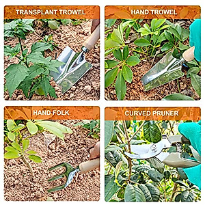 Tesmotor Garden Tools Set, Gardening Gifts for Women Men, 7-Piece Heavy Duty Stainless Steel Gardening Tools with Ergonomic Wooden Handle, Include Multitool Pen and Durable