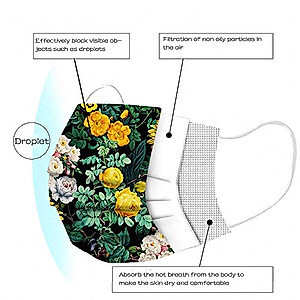 HEALT 50PC Flower Disposable Face_Masks with Designs for Spring Summer, 3-Ply Floral Facemasks with Nose Wire for Women Men (Style-19) Multicolor