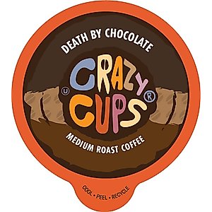 Crazy Cups Flavored Coffee for Keurig K-Cup Machines, Death by Chocolate, Hot or Iced Coffee, 22 Single Serve, Recyclable Pods