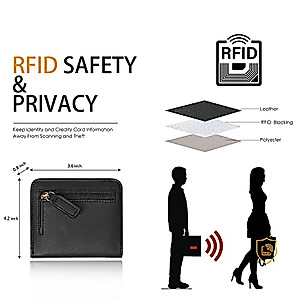 Toughergun Womens Rfid Blocking Small Compact Bifold Luxury Genuine Leather Pocket Wallet Ladies Mini Purse with ID Window (01 ReNapa Black)