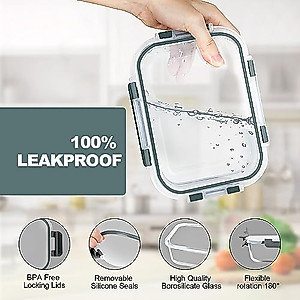 VERONES 10 Pack 22 OZ Glass Meal Prep Containers, Airtight Glass Lunch Containers Set, Glass Food Storage Containers with Lids,BPA-Free, for Microwave, Oven, Freezer & Dishwasher Friendly,Grey